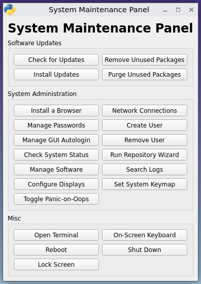 System Maintenance Panel