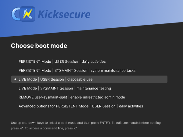 Installation of Kicksecure on a USB